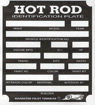 ID/Name Plate - HOT ROD | Kool Rides / Ricks Hot Rod Works